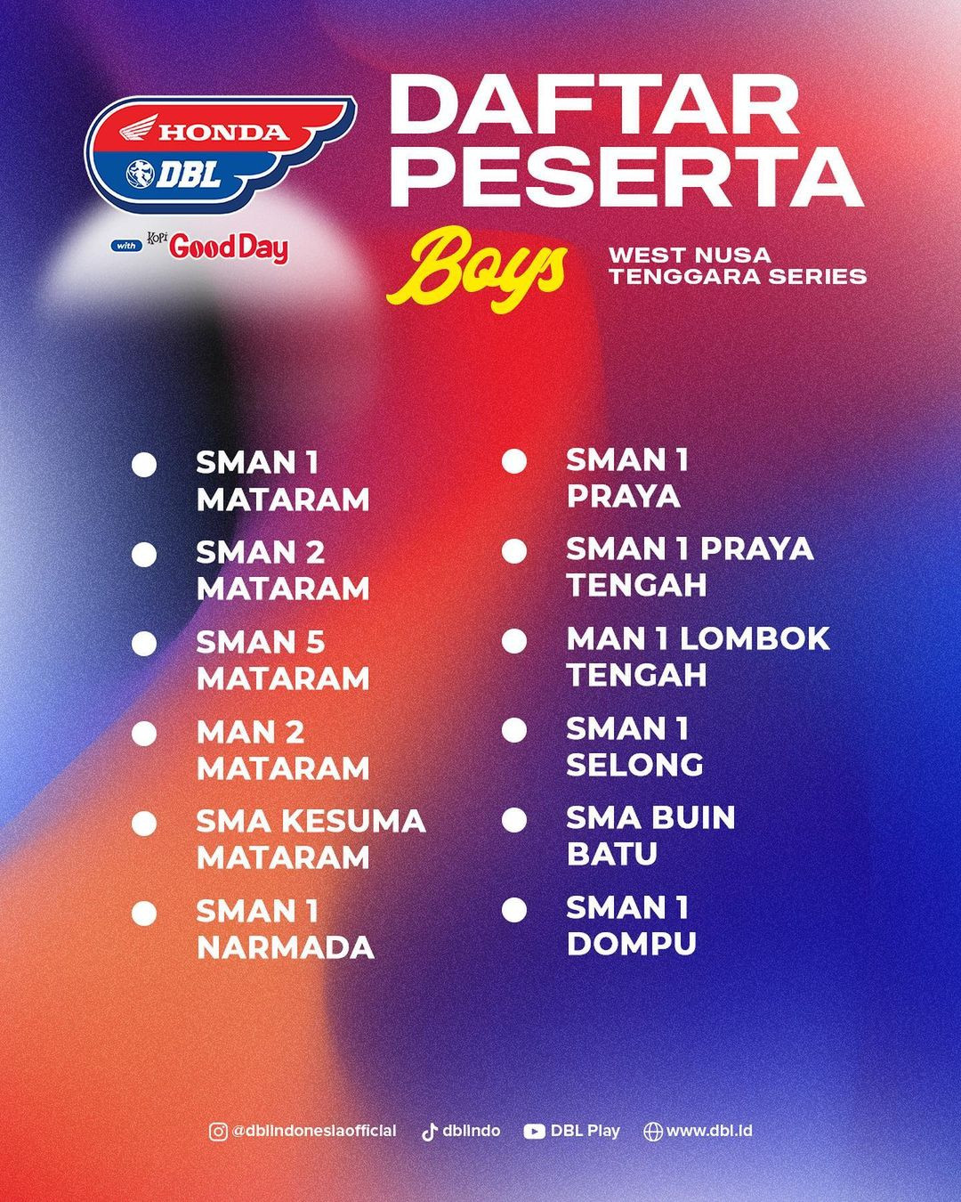 Honda DBL with Kopi Good Day Mataram: Jadwal, Peserta, dan TM | DBL ID Honda DBL with Kopi Good Day Mataram: Jadwal, Peserta, dan TM | DBL ID